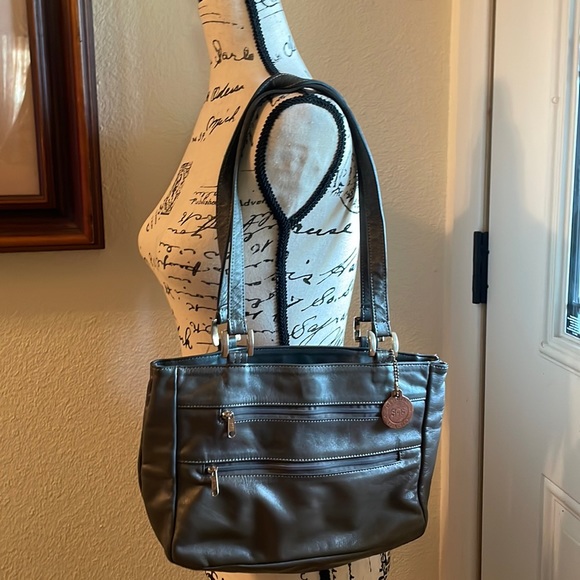 SAS | Bags | Gunmetal Colored Sas Leather Shoulder Purse Wsilver ...